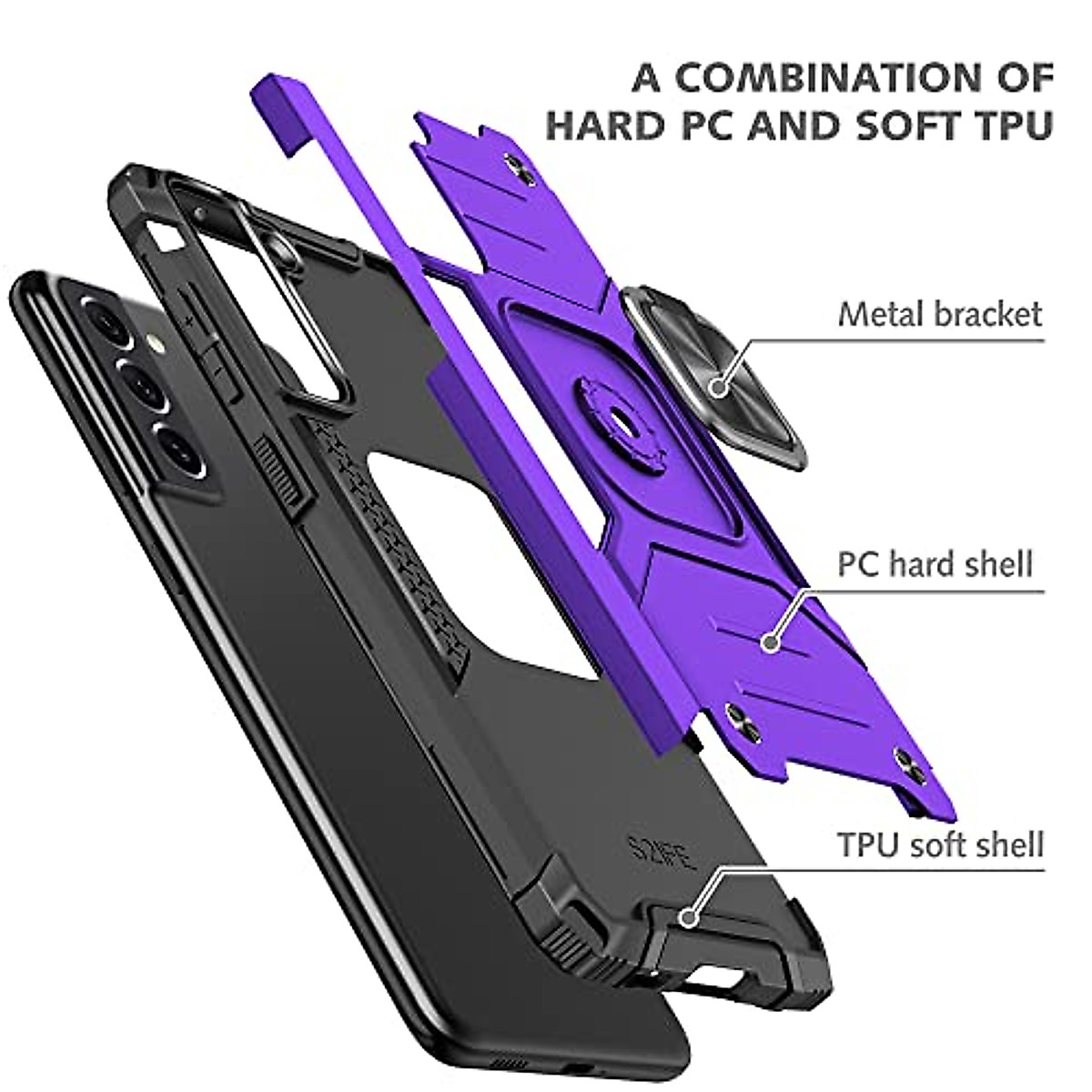 AYMECL for Galaxy S21 Case, S21 Case with Self Healing Flexible TPU Screen Protector [2 Pack], Military Grade Double Shockproof with Kickstand Protective Case for Samsung Galaxy S21 5G-Purple