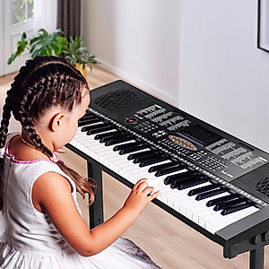 ZENY 61-Key Portable Electric Keyboard Piano with Built In Speakers, LED Screen, Headphones, Microphone, Piano Stand, Music Sheet Stand and Stool