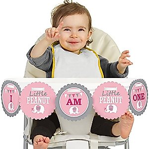 Big Dot of Happiness Pink Elephant 1rst Birthday Highchair Decor - I Am One - First Birthday High Chair Banner