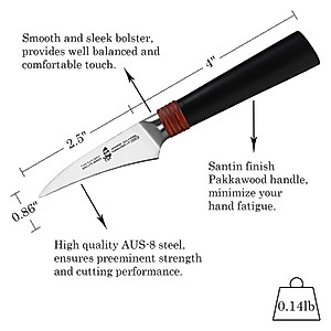 TUO Bird Beak Paring Knife 2.5 inch - Sharp Peeling Knives Small Kitchen Peeler for Fruits and Vegetable - AUS-8 Stainless Steel with Pakkawood Handle - RING LITE Series with Gift Box