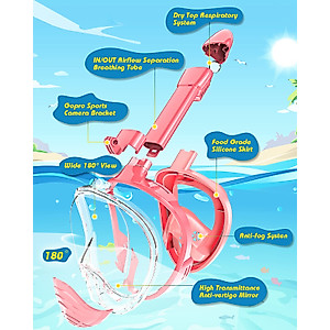 QingSong Kids Snorkel Mask Full Face, Snorkeling Set with Camera Mount, 180 Degree Panoramic View Snorkeling Gear Anti-Fog Anti-Leak
