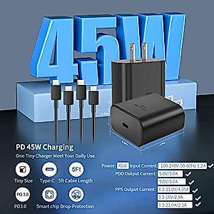 45W USB C Wall Charger,2Pack Samsung Fast Charger Type C Fast Charging Block with 5FT Fast Charging Cable for Samsung Galaxy S23 Ultra/S23+/S23/S22 Ultra/S22+/Note 20/S20/S21/S10,GalaxyTab PPS Charger