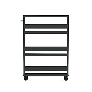 MUSEHOMEINC Compact Space Kitchen Pantry,3-Tier Kitchen Removable Storage Cart, Slim Slide Out Rolling Pantry Shelf for Narrow Spaces（Black）