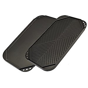 Ecolution 19.5” x 11, Non-Stick, Dishwasher Safe, Double Burner Family Pan Cookware, Cast Aluminum, Reversible Grill/Griddle, Black