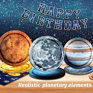 Space Theme Party Decorations-142Pcs Space Plates and Napkins Kit Galaxy Solar System Outer Space Tableware for Birthday Party