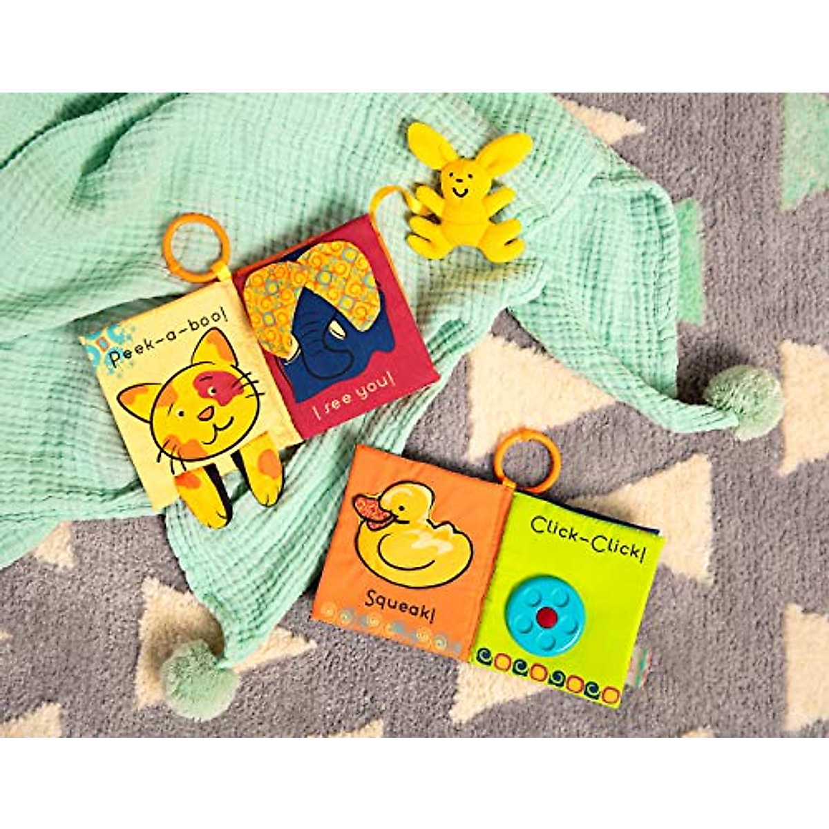 B. toys- B. baby- Touch & Feel- 2 Soft Fabric Books- Developmental Soft Interactive Books with Sounds & Bright Illustrations- 2 pcs- 6 Months +