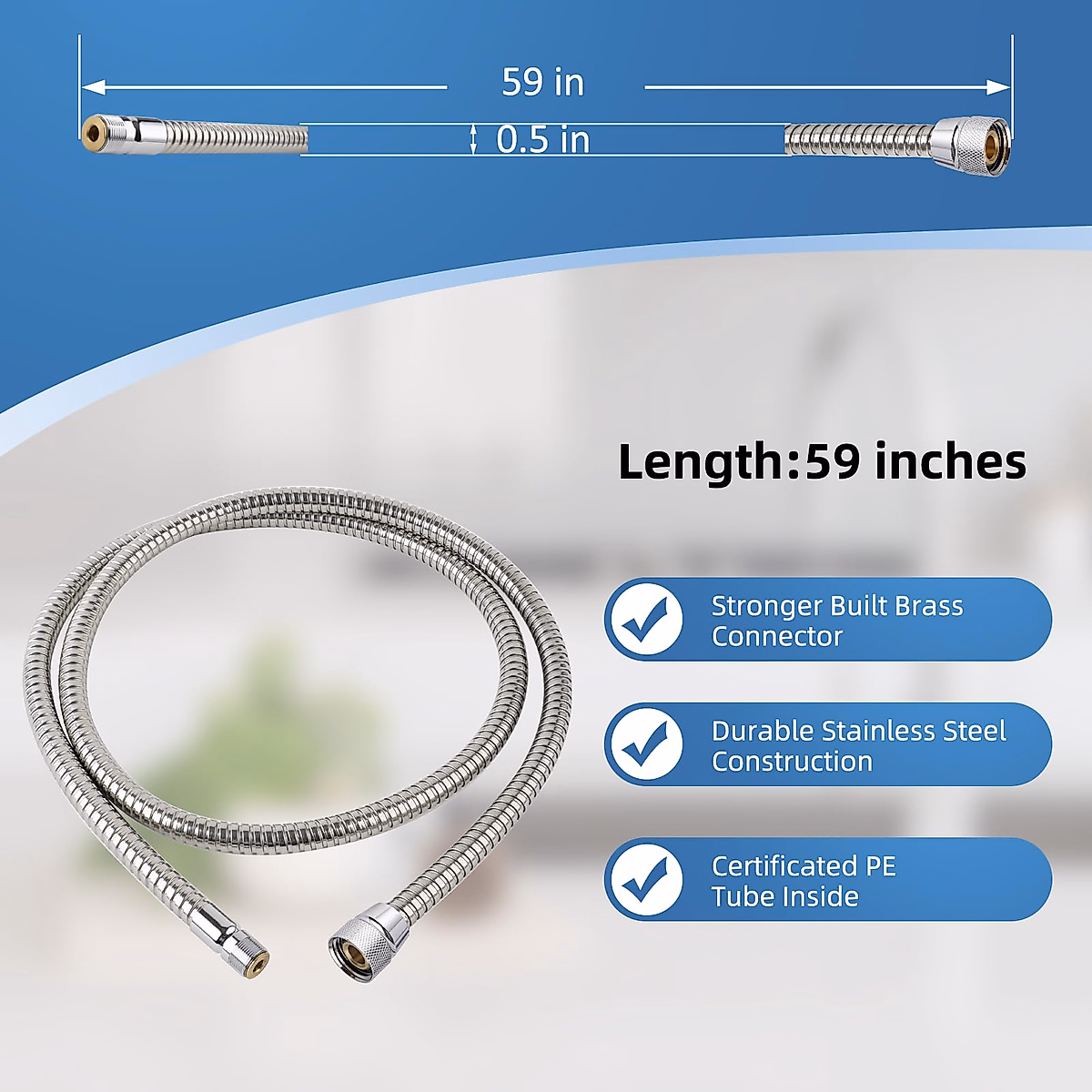 46174000 Grohe Kitchen Faucet Hose Replacement, 59 Inches StarLight Chrome Finish, Ladylux Metalflex Hose For Grohe K4 K7, Bridge and Ladylux Cafe, Alira Sink Faucet