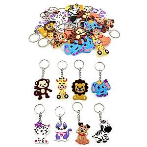 JZK 32 Pcs Animal keyring set for kids, Silicone animal keychains for children birthday party favours, kids party bag fillers, kids party thankyou gift graduation gifts
