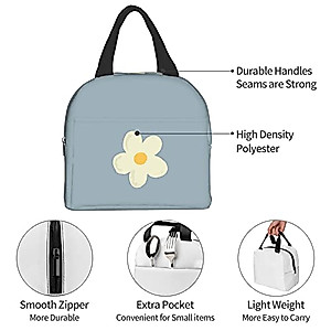 Ucsaxue Insulated Lunch Bag Women Men, Reusable Tote Lunch Box, Leakproof Cooler Lunch Bags for Work Office Travel Picnic, Cute White Flower Daisy