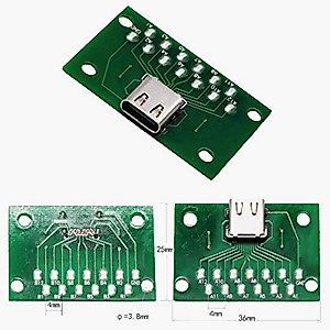 WLGQ USB3.1 Type-C Test Female Header, Test Board USB-C PCB Board Adapter, with Fixing Holes, Soldering Point Distance 4mm，A Pack of 5pcs
