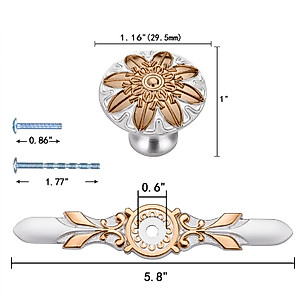 Aandxmok 10 Pack Round Ivory White Gold Knobs and Plates - 1.16” Knob & 5.8” Plate - Boho Cabinet Knobs for House Furnitures Decorative Flower Look, Metal Cabinet Desk Knobs