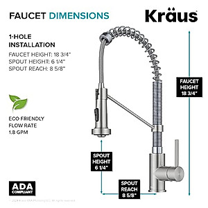 KRAUS Bolden Commercial Style 2-Function Single Handle Pull Down Kitchen Faucet in Stainless Steel/Chrome, KPF-1610SSCH (Pack of 1)