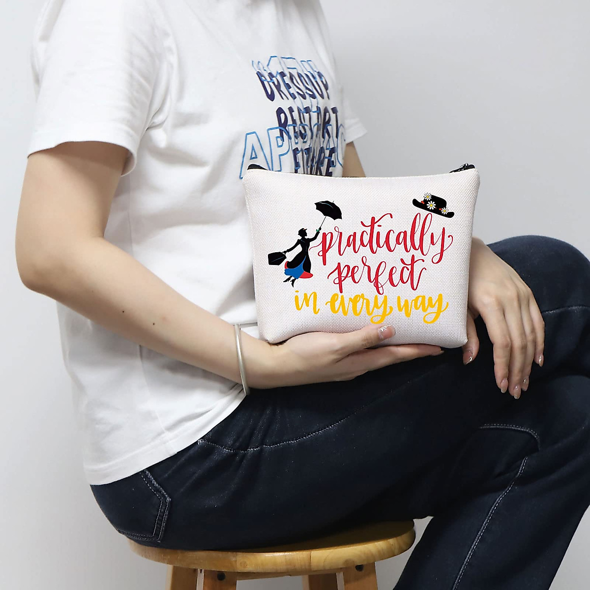 Mary Cosmetic Make up Bag Mary Gift Practically Perfect in Every Way Makeup Zipper Pouch Bag for Women (Practically Perfect)