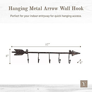 Young's Inc. Hanging Metal Arrow Wall Hook - 17" W x 3" H - Key Holder for Wall - Jewelry Organizer