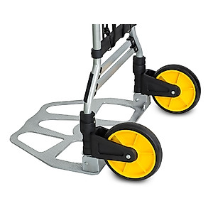 Mount-It! Folding Hand Truck and Dolly, 264 Lb Capacity Heavy-Duty Luggage Trolley Cart with Telescoping Handle and Rubber Wheels, Silver, Black, Yellow