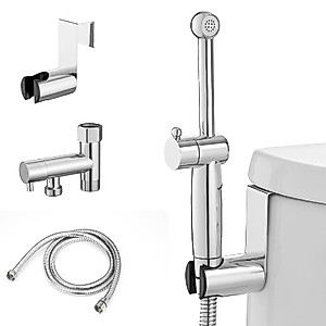 Greenspring Chrome Handheld Bidet Sprayer for Toilet with Bidet Hose Brass Cloth Diaper Sprayer Bathroom Toilet Sprayer Attachment for Feminine Wash, Wall Mount or Toilet Mount