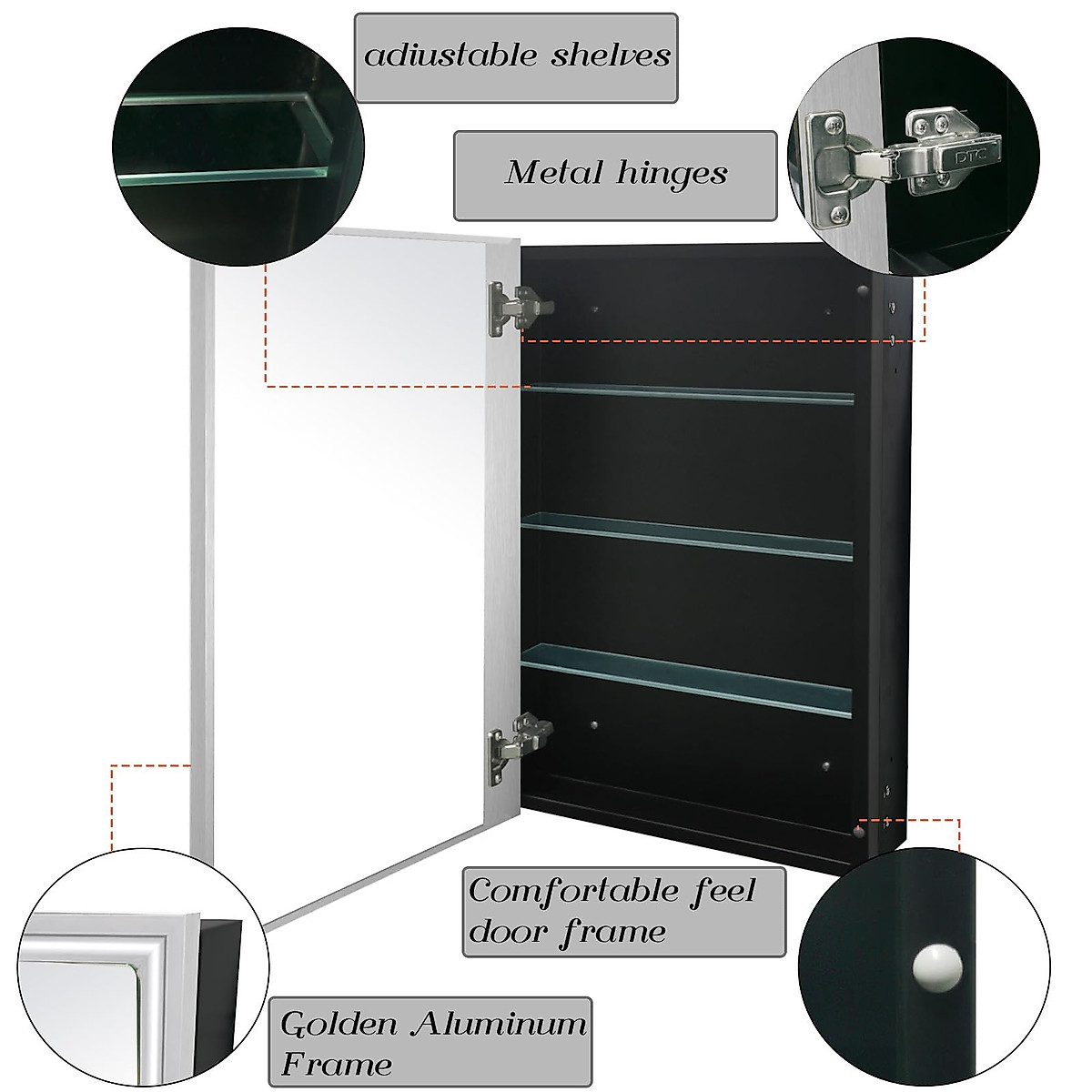 FOMAYKO Bathroom Medicine Cabinet with Mirror, Recess or Surface Mount Bathroom Vanity Mirror Cabinet,Single Door Cabinet Famerhouse Bathroom Mirror with Storage Cabinet (Brush Silver, 16"x26")