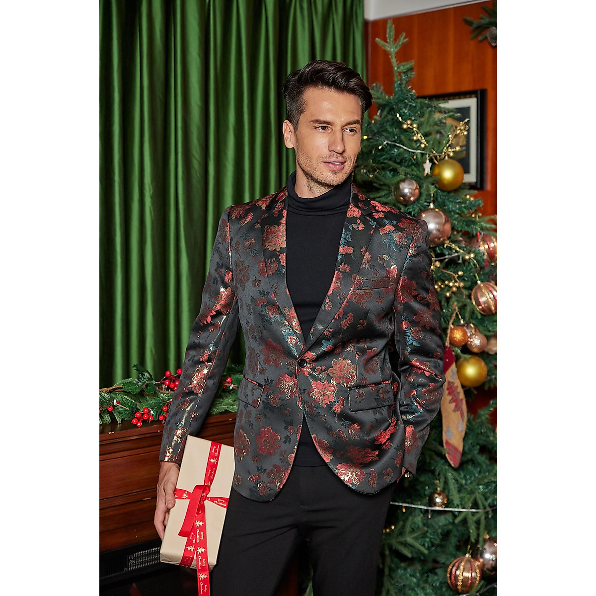 COOFANDY Mens Christmas Tuxedo Jackets Slim Fit Suit Blazer Jacket for Dinner Party Prom Wedding