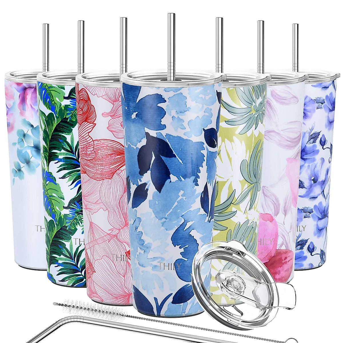 THILY Stainless Steel Vacuum Insulated Tumbler 26 oz Triple-Insulated Travel Mug with Splash-Proof Lid, for Iced Coffee and Hot Beverage, Blue Maple