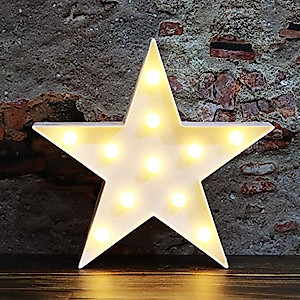 LED Marquee Star Signs Night Lights, Battery Operated Star Shaped Desk Table Lamp for Kids, Baby, Child, Girl Gift, Nursery Room, Wall Decor-Star(White)