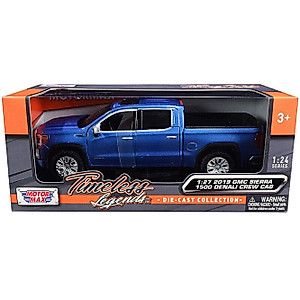 Motormax 2019 GMC Sierra 1500 Denali Crew Cab Pickup Truck Metallic Blue 1/24-1/27 Diecast Model Car 79362, Toys for Kids and Adults