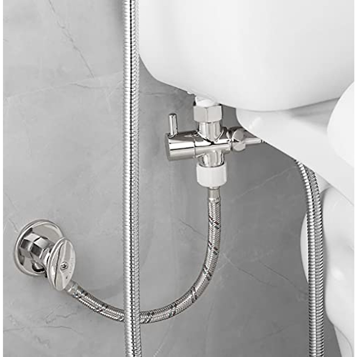 Hsmhose Bidet T Adapter with Shut off Valve,Metal T Valve for Bidet 7/8” X 7/8” X 1/2”or 3/8”,Tee Connector Bidet Attachment for Toilet