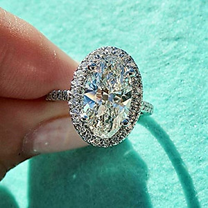 ZJQZBSS S925 sterling silver super flash diamond ladies ring oval egg-shaped zircon CZ engagement ring romantic wedding bridal dinner jewelry (10)