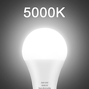 LED Light Bulbs, 100W Equivalent A19 LED Bulbs, 13 Watt Daylight White 5000K, E26 Medium Base LED Bulbs, 1500 Lumens, Non-Dimmable, 24 Packs