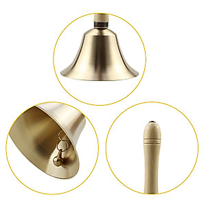 Sopcone Hand Bell Extra Loud Solid Brass Call Bell Handbells with Wooden Handle Multi-Purpose for School, Churchl, Hotel, Christmas and Wedding Service (11cm)