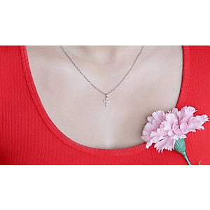 Dazzlingrock Collection Round White Diamond Classic Divine Cross of Jesus Pendant with 18 inch Silver Chain for Women (0.15 ctw, Color I-J, Clarity I2-I3) in 10K White Gold