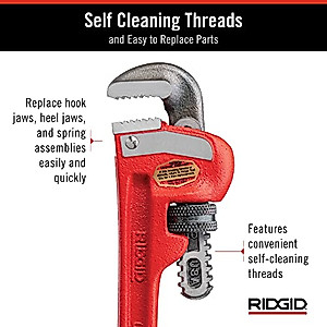 RIDGID 31000 Model 6 Heavy-Duty Plumbing Straight 6" Pipe Wrench, Red, Made in the USA