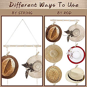 Western Bedroom Decor Wooden Hat Organizer Boho Hat Rack Display Decor Wood Hat Hanger Bohemian Hat Holder Wall Hat Storage Hanger Wooden Display Rack for Women Hats Wide Brim (1 Set)