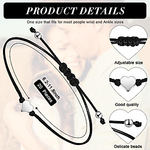 Sureio 20 Pieces Cute Matching Couple Bracelet Handmade Wax Rope Bangle Matching Jewelry for Couples Adjustable Black Rope Bracelet for Women Heart Braided Friendship Bracelets for Men