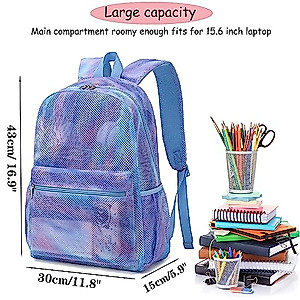 Dafelile Mesh Backpack for Girls Semi-Transparent Mesh School Backpack 2 Pcs Casual Bags Bookbag Lightweight Transparent School Bookbag