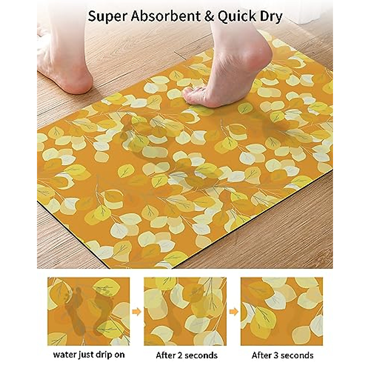 Orange Yellow Leaves Bath Mat for Tub,Non Slip Bathroom Floor Runner Rug Quick Dry & Absorbent Diatomaceous Earth Shower Sink Kitchen Living Room Washable Doormat,Minimalist Natural Tree Leaf 16"x24"