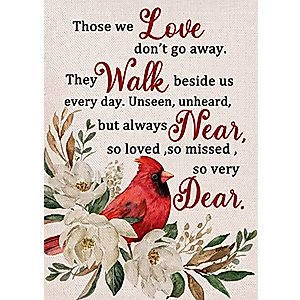 Furiaz Those We Love Don't Go Away Cardinal Spring Small Decorative Inspirational Garden Flag, Summer Red Bird Yard Gardenia Outside Memorial Faith Grave Decorations, Fall Outdoor Decor 12 x 18