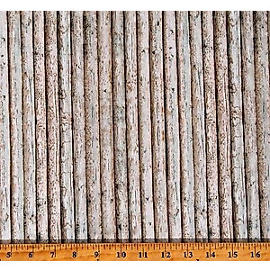 FlashPhoenix Quality Sewing Fabric – 100% Cotton Wooden Planks Logs Cabin View Tan 100% Cotton Fabric Print 36" x 44" Inch (by The Yard)