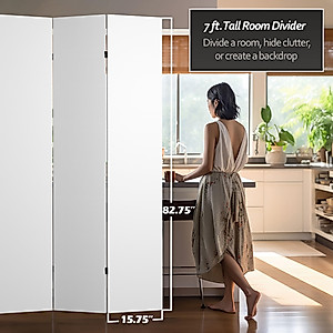 Oriental Furniture 7 ft. Tall Do It Yourself Canvas Room Divider - 3 Panels,White