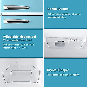 Galanz GLR74BBER12 Retro Refrigerator with Bottom Mount Freezer Frost Free, Dual Door Fridge, Adjustable Electrical Thermostat Control, 7.4 Cu Ft, Blue