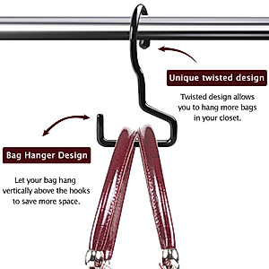 12 Pack Purse Hanger for Closet, 4 Inch Closet Purse Organizer Bags Hanger Purse Hooks,Vinyl Coated Black Closet S Hooks for Hanging Clothes, Hat, Belt, Backpack, Scarves, Jeans, Pans and Pots