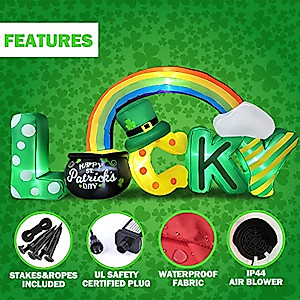 BLOWOUT FUN 6.5 Foot Long St. Patrick Day Inflatable Lucky Letters with Gold Pot and Rainbow Decoration for Indoor Outdoor Blow Up Lawn Yard Decor