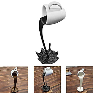 Floating Coffee Cups Coffee Bar Accessories Magic Pouring Spilling Splash Coffee Mugs Funny Sculpture Art Decor for Home, Kitchen, Present for Coffee Lover Brown