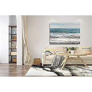 Yihui Arts Large Living Room Wall Arts Hand Painted Modern Abstract Seascape Canvas Oil Painting Ocean Beach Coastal Picture Artwork for Home Decor
