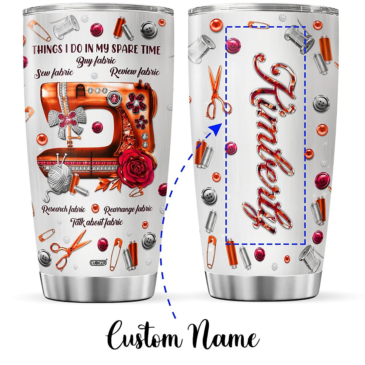 CUBICER Personalized Coffee Tumbler Sewing Jewelry Style Custom Name Cute Birthday Gifts For Women Sister Girls Friends Mom Insulated Cup Travel Mug With Lid Oz Cold Steel Cups