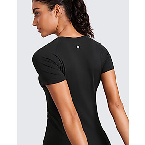 CRZ YOGA Seamless Workout Tops for Women Short Sleeve Athletic Tees Breathable Gym Running Yoga Shirts Black Medium
