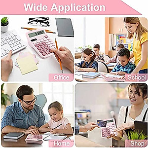 Office Desk Calculator, Cute Calculator for Kids, 12 Digits Battery Dual Power Financial Calculator with Big Button Large Display for Office Home and School (Pink)