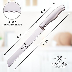 Zulay Kitchen Serrated Bread Knife - Ultra Sharp Stainless Steel Bread Knife for Homemade Bread, Cakes & Bagels - Razor Sharp Wavy Edge Bread Cutter & Slicer - 8-Inch Blade with 5-Inch Handle