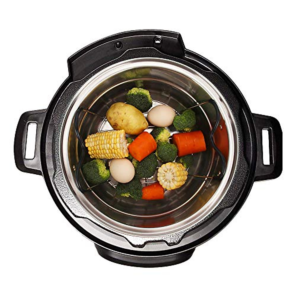 Steamer Rack Trivet with Heat Resistant Silicone Handles Compatible with Instant Pot Accessories 6 Qt 8 Quart, Stainless Steam Rack Pressure Cooker Trivet - Long Handles for Easy Chicken & Pot Removal