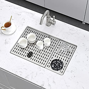 Undermount Bar Sink With Glass Rinser, Stainless Steel 23 Inches Small Pre Kitchen Bar Sink With Bottom Grid SM015S