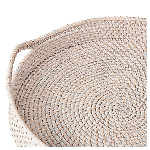 Artera Round Wicker Rattan Tray - 18 inches, Hand Woven Tray for Coffee Table, Ottoman, Natural Serving Tray with Handles, Circular Decorative Basket Tray.